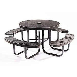 COATED OUTDOOR FURNITURE TRD-BLK Top Round Portable Picnic Table, 46-inch, Black