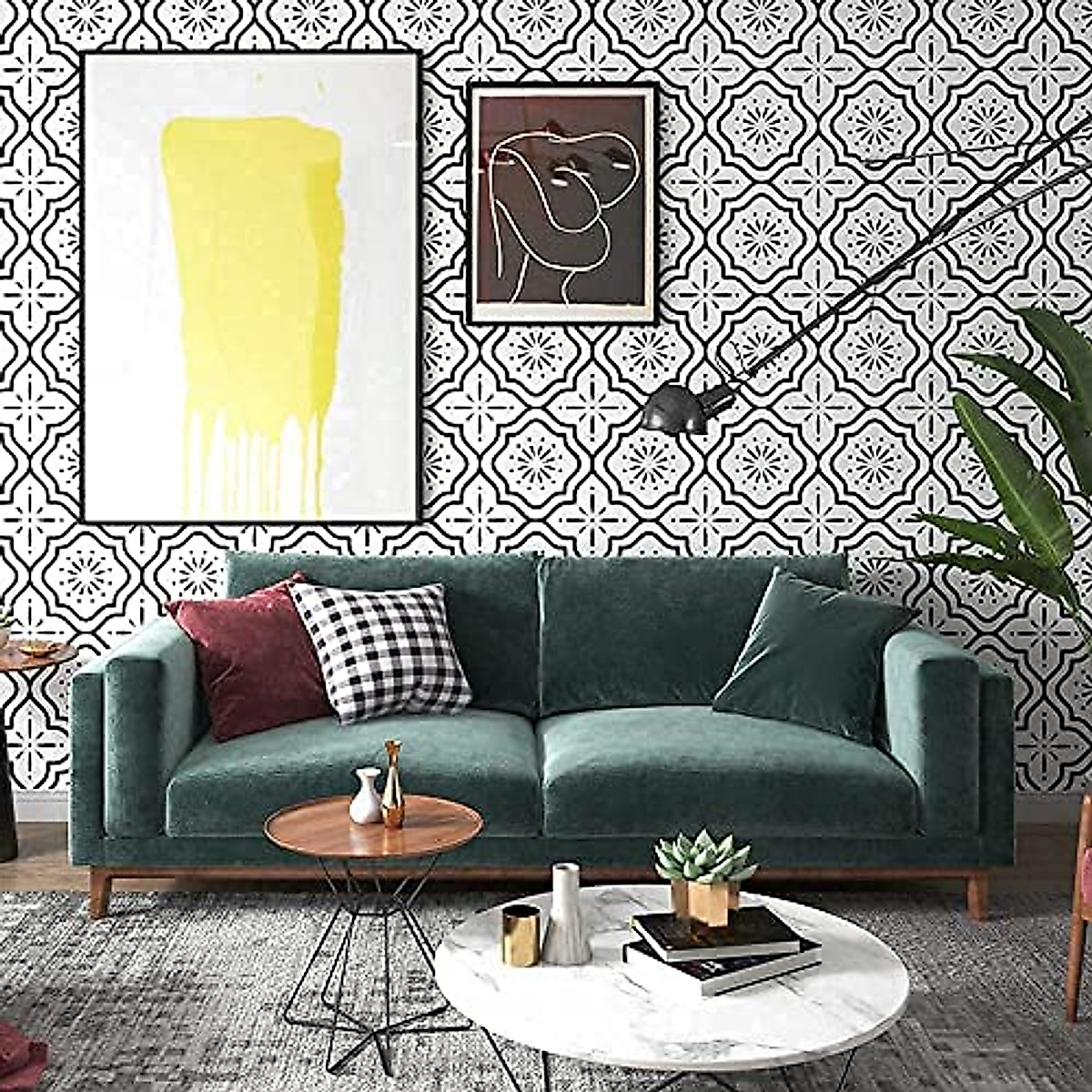 Peel and Stick Wallpaper Boho Contact Paper for Cabinets Black and White Wallpaper for Bedroom Geometric Wallpaper Self-Adhesive Wallpaper Kitchen Wallpaper Drawer Liner Waterproof Vinyl 17.5“×78.7”