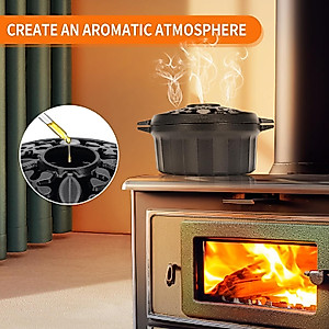 STBoo Wood Stove Steamer: Cast Iron Fireplace Humidifier | Indoor Pot for Home Heating | Round Bowl Fire Place Stove Covers Accessories Decorative | Matte Finish & Rust Resistan & 2.7 Quart, Black