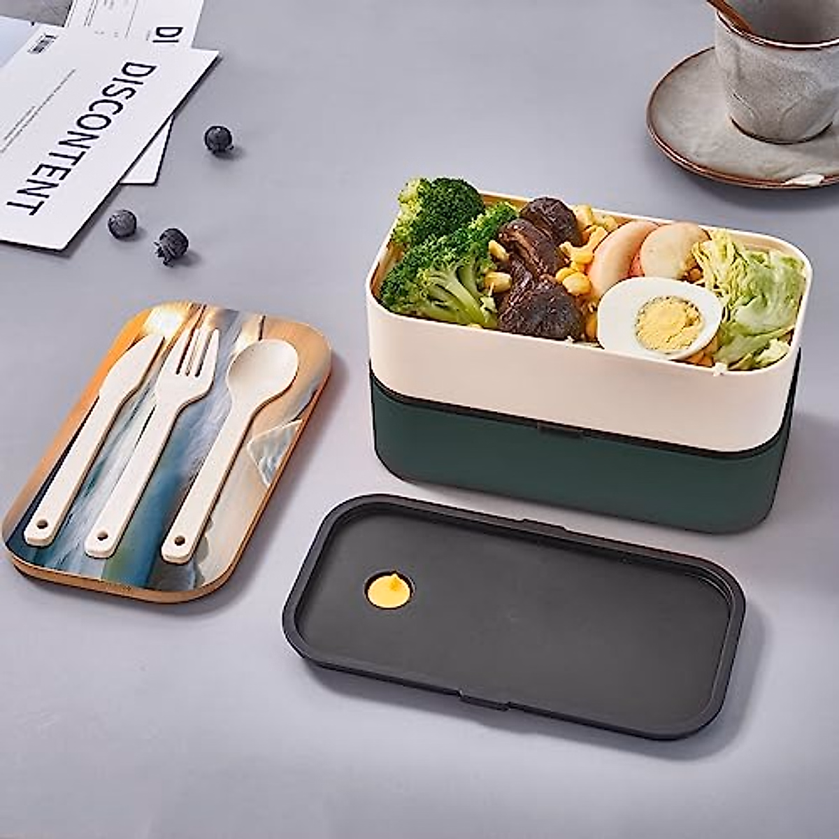 Sunset Over The Waves Adult Lunch Box, Bento Box, With Cutlery Set Of 3, 2 Compartments, Rectangular, Lunch Box For Adults