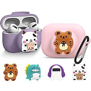 AirPods Pro Case with AirTag, [2 in 1] Silicone Protective Cover for Apple AirPod Pro 2 and AirTag Cute DIY Soft Holder with Keychain (Pink, Purple)