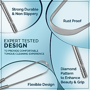 MasterMedi Tongue Cleaner Tongue Scraper Surgical Grade Stainless Steel Tongue Brush Dental Kit Professional Eliminate Bad Breath With Non-synthetic Grip (Family Pack (4 pcs)