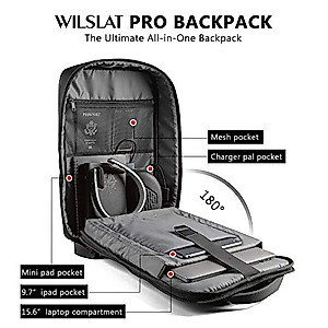 WILSLAT Laptop Backpack for Men Business Professional Anti Theft Slim Durable Laptops Backpack with USB Charger, College School Computer Bag Fits 15.6 Inch Laptop and Notebook
