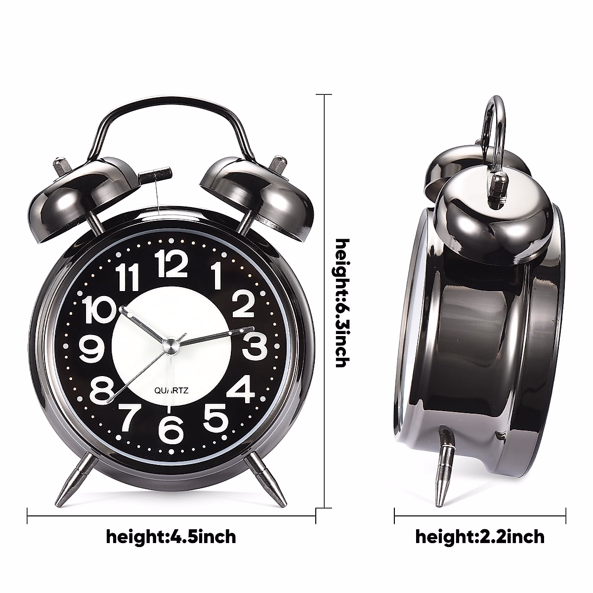Luminous dial Twin Bell Super Loud Alarm Clock for Heavy Sleepers Adults, Backlight, Battery Operated Old Fashioned Metal 4 Inches Clock for Bedrooms (Luminous dial)