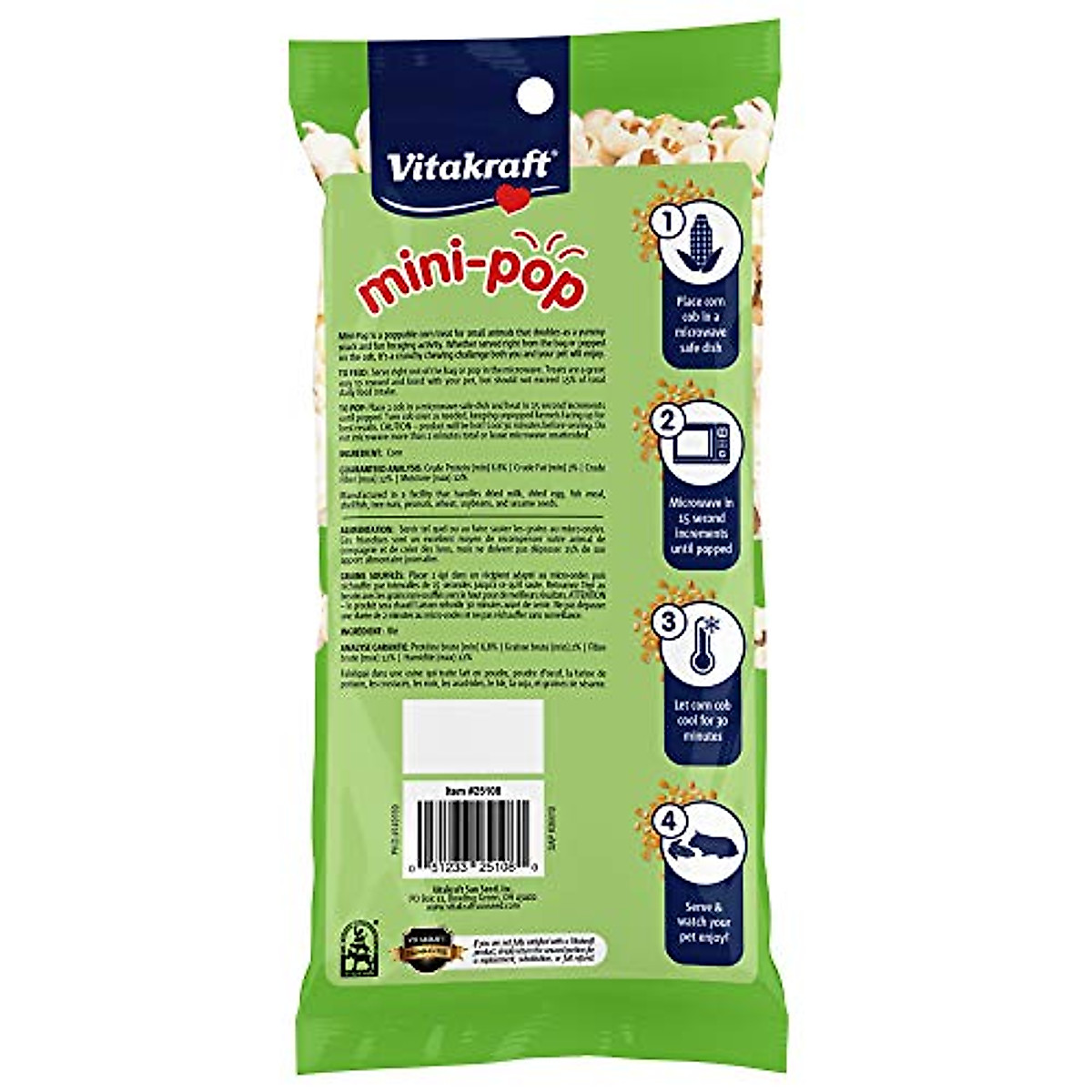 Vitakraft Mini Pops Treat for Small Animals - 100% Real Corn Cob - Supports Healthy Teeth - 6 oz