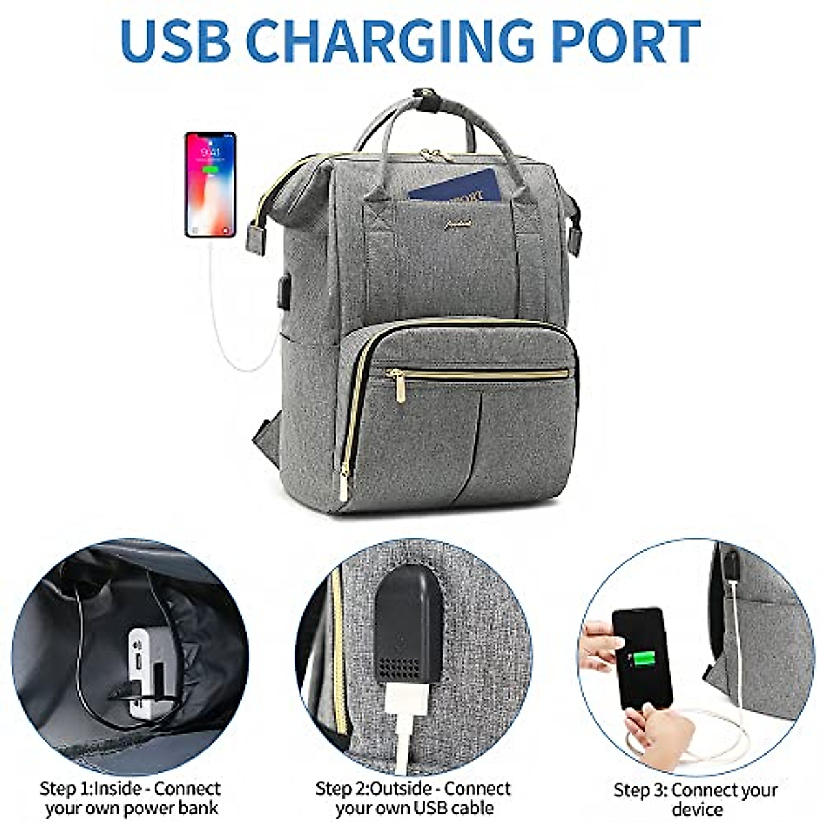 Focdod Laptop Backpack for Women Travel Backpack Nurse Bags for Work 15.6 Inch Computer Daypack Waterproof Backpack with USB Charger for College Teacher Business