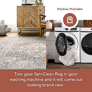 nuLOOM 2' x 12' SpinClean Machine Washable Stain-Resistant Area Rug with Non Slip Backing, Low Profile for Living Room, Bedroom, and Dining Room, Mia Light Grey