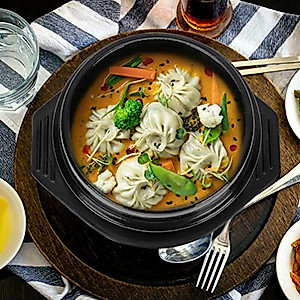 Ceramic Korean Pot Bibimbap Soup Bowl Set Bibimbap Casserole Pot Dolsot Korean Bowl with Lid and Trivet for Home Kitchen Dinnerware Serveware Black