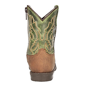Smoky Children's Kid's Hopalong Brown Distress and Green Crackle Leather Western Cowboy Boot