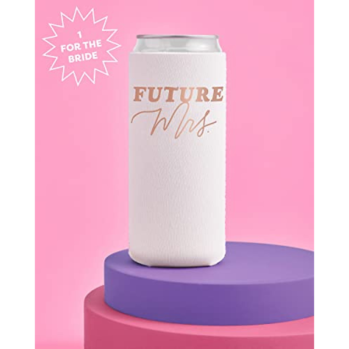 xo, Fetti Bachelorette Party Cheers and Future Mrs Slim Can Cooler - White + Rose Gold, 10 Ct | Drink Sleeve, Bridal Shower Can Holder, Engagement Party Decoration and Bride to Be Gift