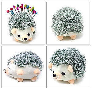 Honbay Furry Hedgehog Shape Pin Cushion Fabric Pin Holder for Sewing or DIY Crafts (Grey)
