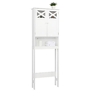 AMOPA Over The Toilet Storage Cabinet, FCH Double Door Fork Toilet Cabinet, Bathroom Shelf Over Toilet, Bathroom Storage Cabinet Organizer with Cross Door Design and Crystal Handle, White