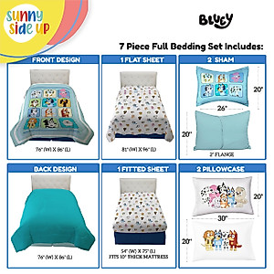 Sunny Side Up Bluey & Friends Full Comforter Set - 7 Piece Kids Bedding Includes Comforter, Sheets & Pillow Cover - Super Soft Microfiber Bed Set