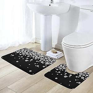 Bathroom Rug Set 2 Piece Diamonds Black Bath Rugs and U-Shaped Contour Toilet Rug, Non-Slip Bath Carpet Bath Mats for Bathroom 15.7"x23.6"