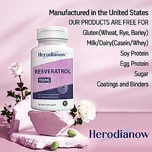 Herodianow Ultra High Purity Resveratrol, 1100 mg Trans- resveratrol Supplement, Antioxidant, for Immune System & Overall Health, 120 Capsules (Pack of 2)