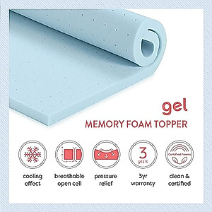 Best Price Mattress 4 Inch Ventilated Memory Foam Mattress Topper, Cooling Gel Infusion, CertiPUR-US Certified, Queen, Blue