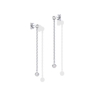 PAVOI Rhodium Plated Sterling Silver Post Cubic Zirconia Station Linear Dangle Earrings for Women - Simulated Diamond Drop Earrings