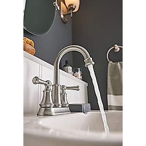 Moen Brecklyn Spot Resist Brushed Nickel Two Handle Centerset Lavatory Faucet, 3-Hole Bathroom Sink Faucet, 84162SRN