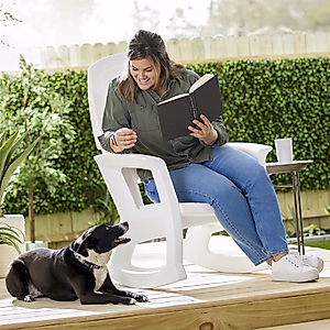 Semco Rockaway Heavy-Duty Outdoor Rocking Chair w/Low Maintenance All-Weather Porch Rocker & Easy Assembly for Deck and Patio, White (2 Pack)