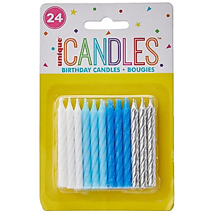 Vibrant Blue, White & Silver Spiral Birthday Candles - (Pack of 24) - Premium Quality & Dazzling Assorted Color - Ideal for Birthday Celebrations