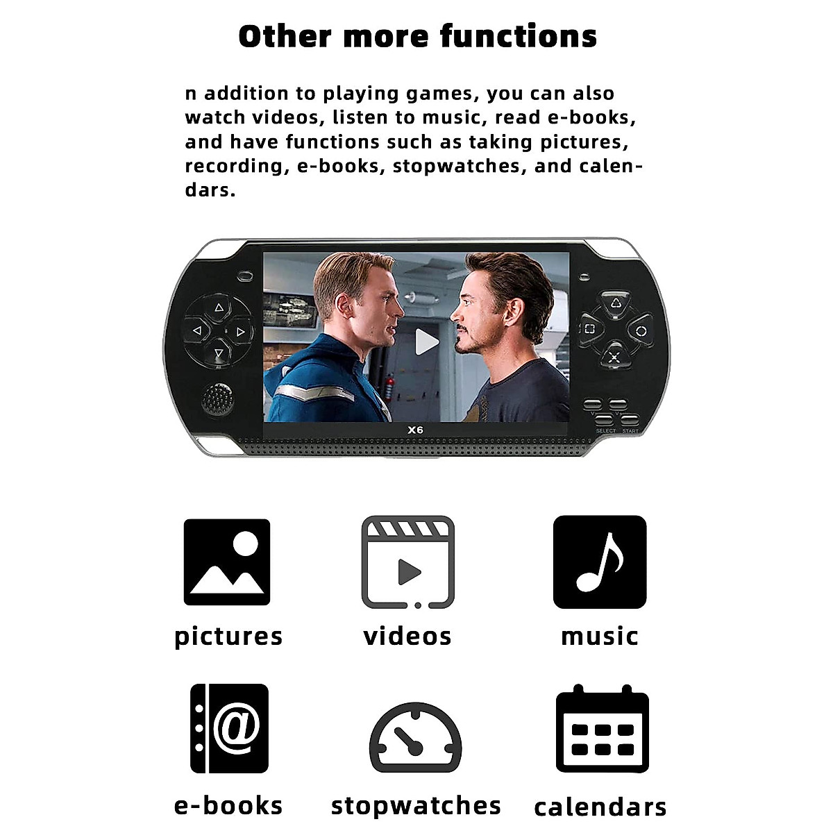 JXD Handheld Game Console 4.3 inch 8GB Built in 2000 Games for Multiple Simulators X6 Retro Video Game Console Mp3/4/Ebook TV Out Mini Hand Portable Game Player Device Holiday (Black)