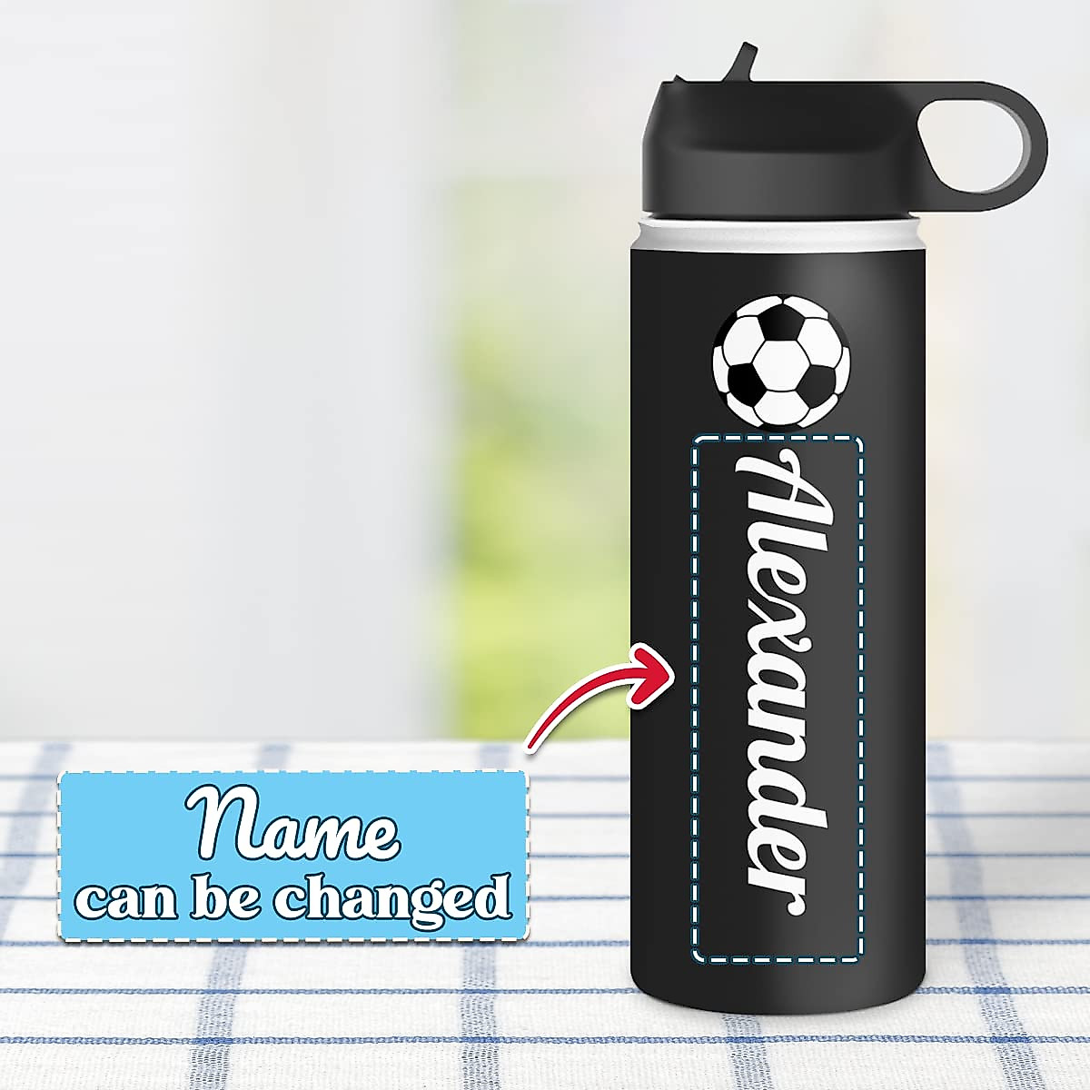 wowcugi Personalized Soccer Water Bottle Sports Insulated Stainless Steel Travel Bottles 12oz 18oz 32oz Birthday Christmas Customized Gifts For Kids Adults Soccer Lovers Players Fan Coach