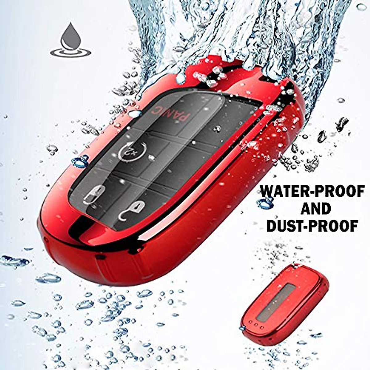K LAKEY Key Fob Cover,Fit for Jeep Bottons Remote Key Grand Cherokee Renegade Compass Dodge Durango Journey Charger Challenger Key Fob,Smart Key Fob Soft TPU Case Shell with Alloy Keychain Red
