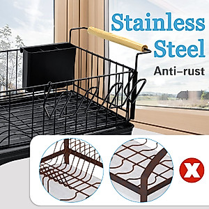 Stainless Steel Dish Drying Rack, Dish Racks with Drainboard, Utensil Holder and Cup Holder, Black Large Capacity Kitchen Dish Racks Drainer for Kitchen Counter