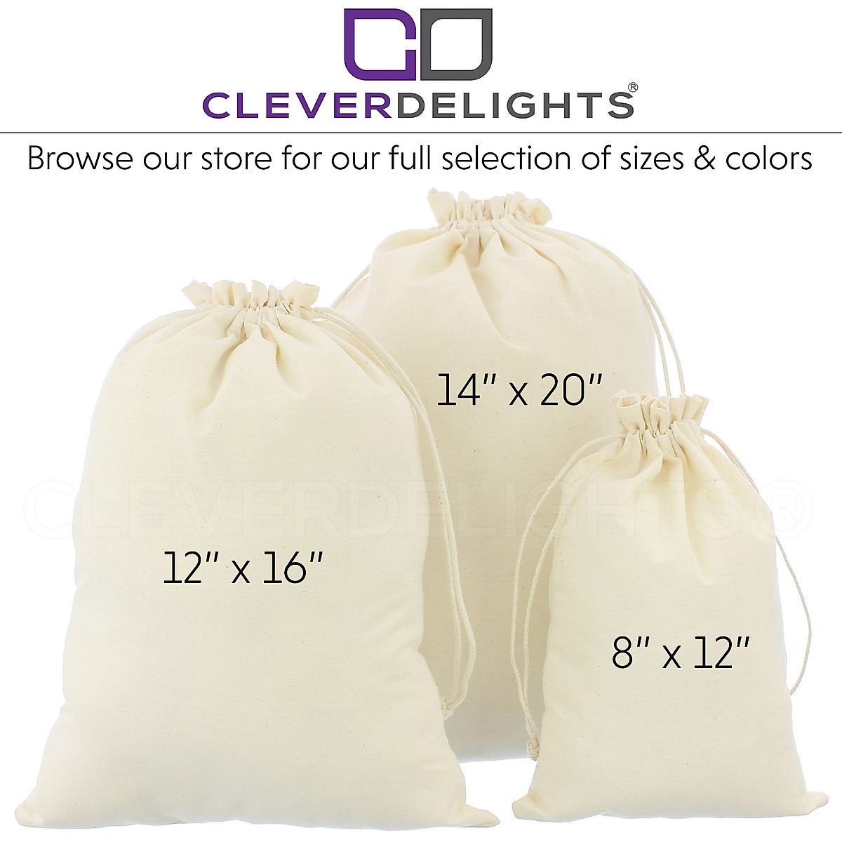 CleverDelights Cotton Bags - 14" x 20" - 10 Pack - Premium Muslin Drawstring Bag