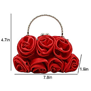 RARITYUS Women Evening Bag Silk-Like Satin Rose Shaped Clutch Handbag with Elegant Metal Handle for Party Wedding Purse
