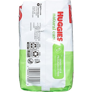 Sensitive Baby Wipes, Huggies Natural Care Baby Diaper Wipes, Unscented, Hypoallergenic, 99% Purified Water, 3 Flip-Top Packs (168 Wipes Total)