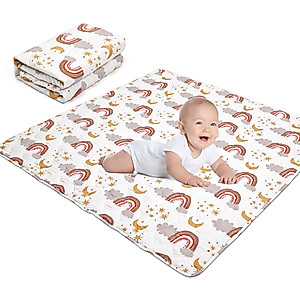 Playpen Mat,Thick & Soft 50x50 Play Mat for Playpen,One-Piece Crawling Mat for Floor Compatible with TODALE and LIAMST Playpen,Non Slip Cushioned Baby Mats for Infants,Babies,Toddlers(Rainbow)