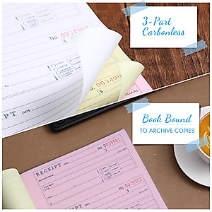 Crtiin 10 Books Money and Rent Receipt Book 3 Part Carbonless Receipt Book with Carbon Copies 7-5/8" x 10-7/8" Bound Cover Receipt Log Book 100 Sets Per Book 4 Receipts Per Page