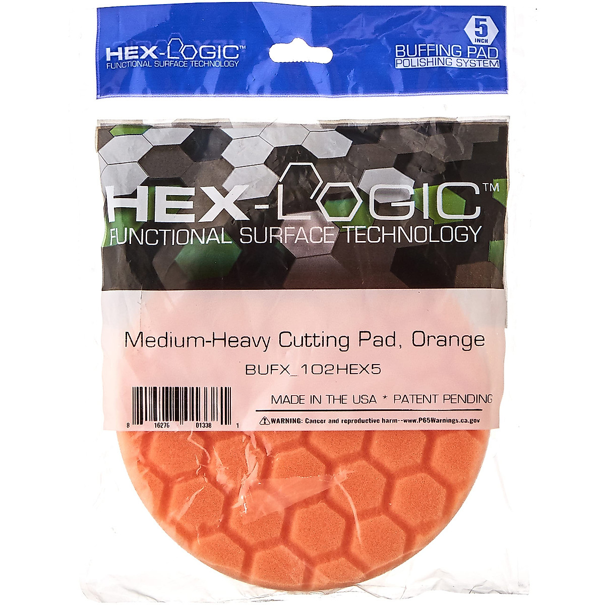 Chemical Guys BUFX_102_HEX5 Hex-Logic Medium-Heavy Cutting Pad, Orange, 5.5" Pad made for 5" backing plates, 1 Pad Included