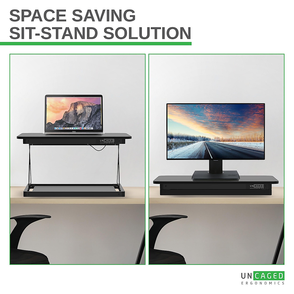 CHANGEdesk MINI Small Standing Desk Converter Height Adjustable Desktop Standing Desk Sit-to-Stand Up Desk Riser Laptop Standing Desk Converter, Black