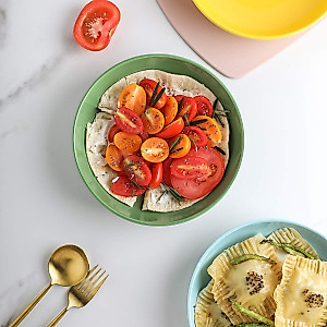 Selamica Ceramic 7.8 inch pasta bowls, 26 Ounce large serving porcelain salad soup bowls, dishwasher microwave safe, set of 6(Multi-color)