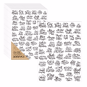 1000 PCS Bible Verse Stickers, Clear Inspirational Pray Stickers Encouraging Scripture Decals Jesus Christian Religious Faith Labels for Scrapbooks Bottles Computer Planner Diary Album Kids Adults