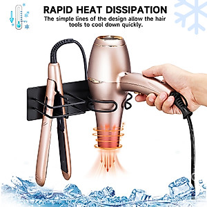 Hair Dryer Holder Wall Mount, Hair Straightener Holder Hairdryer Holder for Bathroom, Blow Dryer Holder Black, Hair Tool Organizer, Stainless Steel Hair Dryer and Curling Iron Holder for Vanity Salon