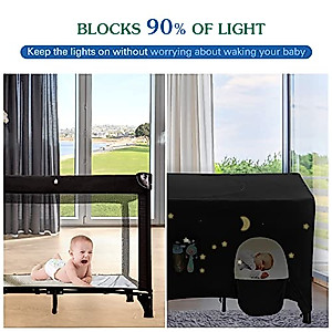 Hiaksedt Pack N Play Blackout Cover, Crib Canopy Cover for Pack and Play, Breathable Blackout Tent for Travel Crib, Portable Stretchy Netting Cover for Indoor Outdoor Travel Playard