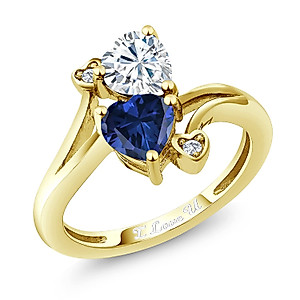 Gem Stone King 18K Yellow Gold Plated Silver Promise Customized Personalized and Engraving 2 Gemstone Birthstone For Her Heart Shape Name Engraved Engagement Ring For Women (Size 7)