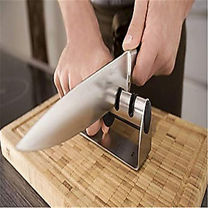 TYI Double-Edged Sharpener for Straight and Serrated Knives, Two-Stage Diamond-Coated Wheel Systems, Sharp, Blunt, Fast, Safe and Easy to use