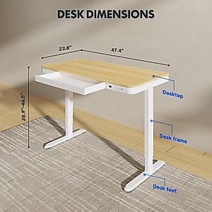 FLEXISPOT Comhar Electric Standing Desk with Drawers Charging USB Port, Height Adjustable 48" Whole-Piece Quick Install Home Office Computer Laptop Table with Storage (Maple Top + White Frame)