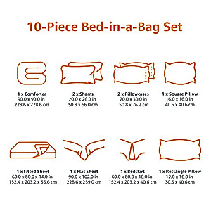 Amazon Basics 10-Piece Bed-in-a-Bag - Soft, Easy-Wash Microfiber - Full/Queen, Sea Foam Medallion