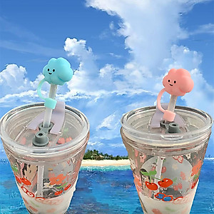 Straw Tips Cover Food Grade Silicone Straw Tip Reusable Drinking Straw Covers Plugs,Lids Adorable Dust-Proof Straw Plugs for 6-8 mm Straws,Anti-dust Airtight Seal Splash Proof Pink Blue 4pcs