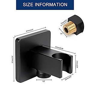 NearMoon Wall Supply Elbow with Handheld Shower Holder - Solid Brass Square Shower Bracket with Flange G1/2 Shower Hose Connector, Wall Mounted Drop Union Male Water Outlet (Matte Black)
