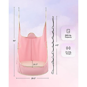 CO-Z Upgraded Kids Pod Swing, Hanging Pod Swing Chair with Inflatable Cushion, Child Hanging Hammock Swing for Indoor and Outdoor, Sensory Pod Swing for Kids (Two Straps, Pink)