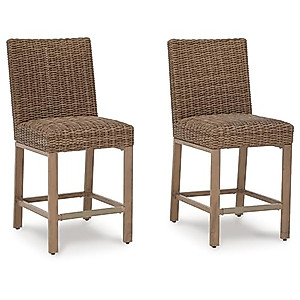 Signature Design by Ashley Walton Bridge Casual Weather Resistant Armless Cushioned Indoor/Outdoor Bar Stool with Cushioned Seat, Set of 2, Light Brown