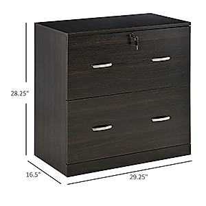 Vinsetto 2-Drawer File Cabinet with Lock and Keys, Vertical Storage Filing Cabinet with Hanging Bar for Letter Size, Home Office, Walnut