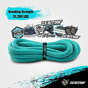 Zeritoof 7/8"×30ft Kinetic Recovery Tow Rope (31,200lbs) Heavy Duty Kinetic Rope, with 2 Soft Shackles 3/8" x 20" (34,400lbs), for Trucks, Jeep, SUV, Offroad, ATV, UTV, Or Snowmobile