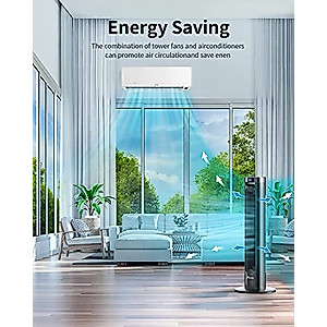 Tower Fan for Bedroom with Remote, 37" Oscillating Fan 21ft/s Velocity Quiet Tower Cooling Fan with 3 Speeds, 3 Modes, 8H Timer, Portable Bladeless Fan Space-Saving for Bedroom Living Rooms Office